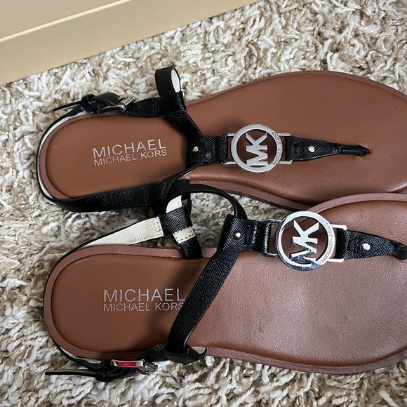 MICHAEL Michael Kors | Shoes | Mk Womens Black Logo Sandals Worn A ...